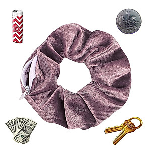 Zipper scrunchie Safe (3 Pack) for black Velvet Stasher scrunchies Compartment for Cash Cards Keys Valuables | Hair bun ties Secret Pocket ponytails women Diversion safes (Purple)