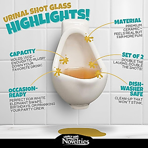 Fairly Odd Novelties Ceramic Urinal Shot Glasses, Set of 2, 1.5oz - Perfect Gag, White Elephant, Novelty Party Gift