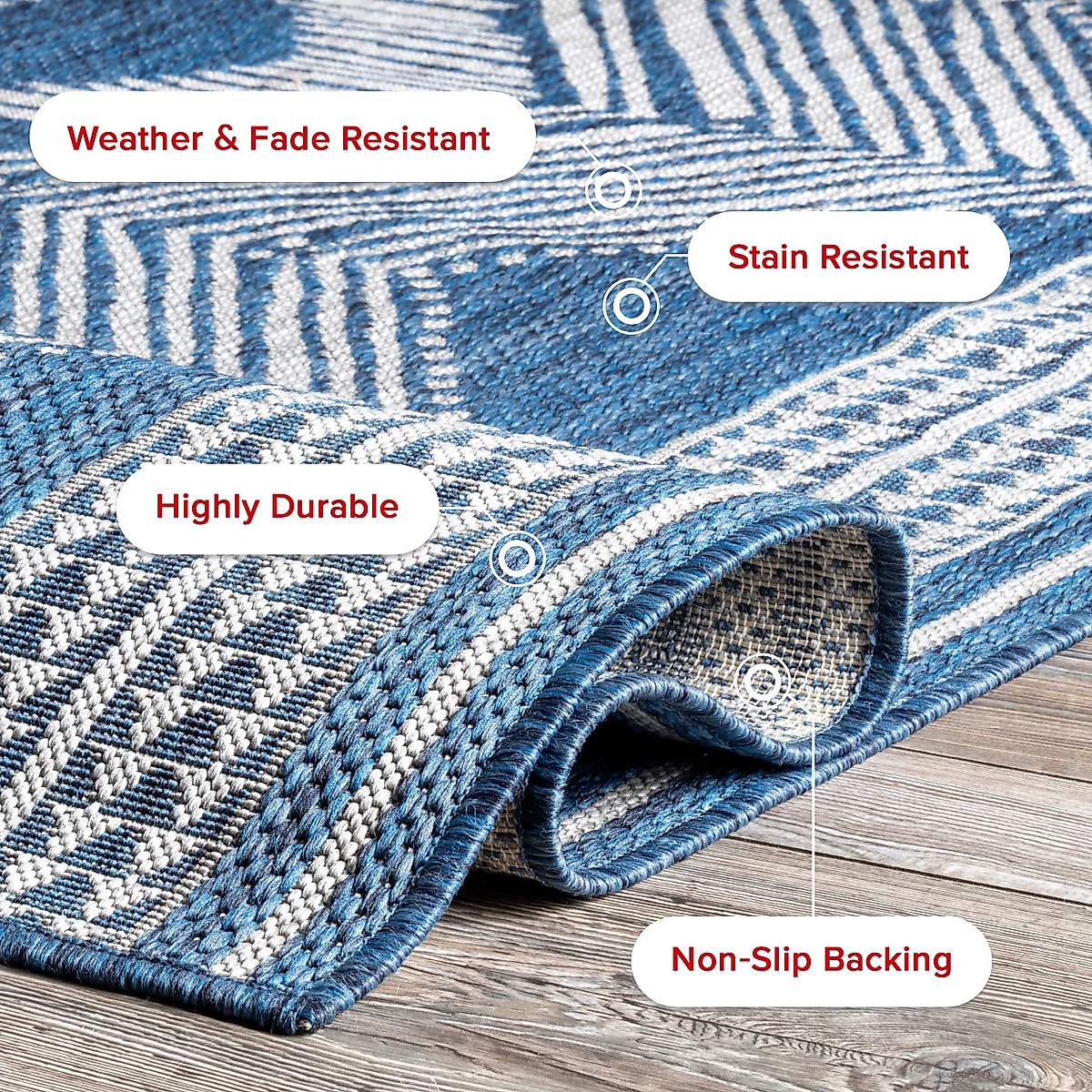 nuLOOM 4x6 Outdoor/Indoor Ranya Tribal Area Rug, Blue, Geometric Design, Stain Resistant, Highly Durable, For Patio, Balcony, Bedroom, Dining Room, Living Room, Bathroom
