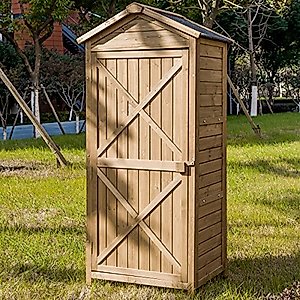 Livavege Outdoor Storage Shed, Wooden Garden Storage Cabinet Sheds with Lockable Door - Outside Waterproof Storage Tool Shed for Patio Furniture, Backyard, Lawn, Meadow, Farmland