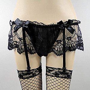 Toxz Women Sexy Lingerie Lace Top Garter Belt Thigh Stocking Pantyhose,Floral Lace Babydoll,G-String/Thong,Plunging Eyelash,Sheer Perspective Embroidered