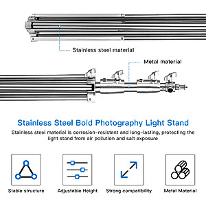 SUPON 2 Packs Stainless Steel Light Stand 110" /2.8m, Spring Cushioned Heavy Duty Tripod Stand with 1/4-inch to 3/8-inch Universal Adapter for Photography Studio Monolight Softbox Reflector Portrait