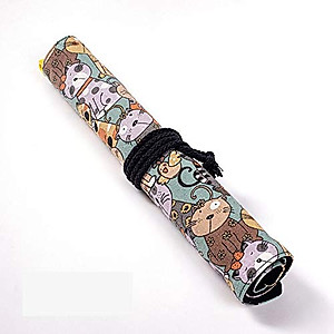 20 Slots Artist Paint Brush Roll Up Bag Holder Canvas Pouch Makeup Case Organizer Rollup Protection（Without Brushes） (Cat/B)