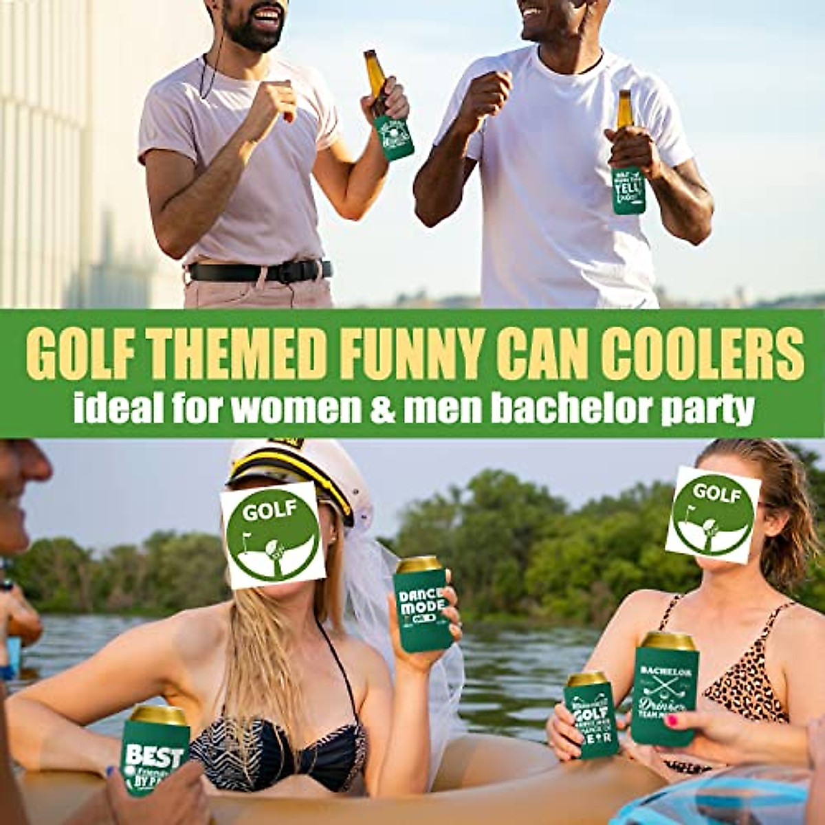 Pop Nordic Golf Can Cooler, Golf Bachelor Party Can Sleeves for Women Men, Neoprene Insulator Beer Cozy Bulk for Wedding Bridal Shower Bachelorette Party Favor