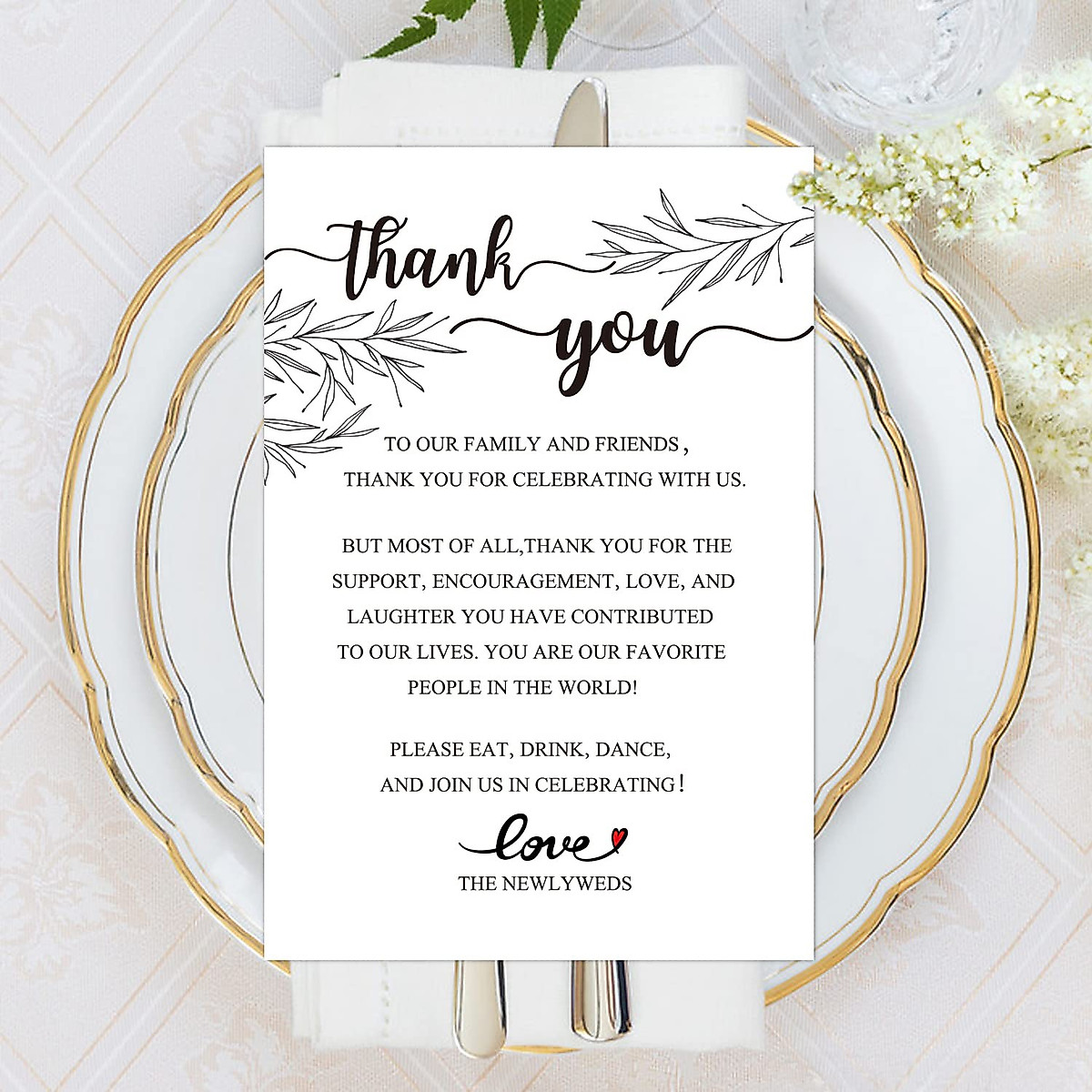 EKSPLODI 50 Wedding Thank You Place Setting Cards, Wedding Reception Thank You Cards, Table Centerpieces and Wedding Decorations, Bridal, Engagement, Anniversary, 4x6
