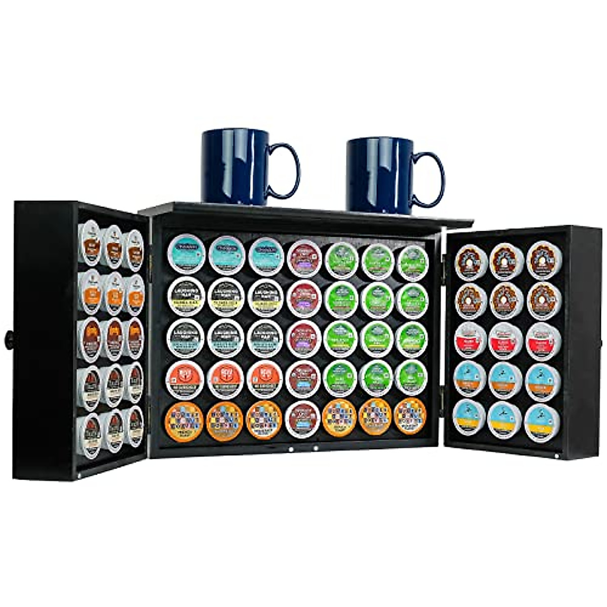 Excello Global Products Barndoor K Cup Cabinet - Wall-Hanging or Standing - Holds 65 K Cups (Black)
