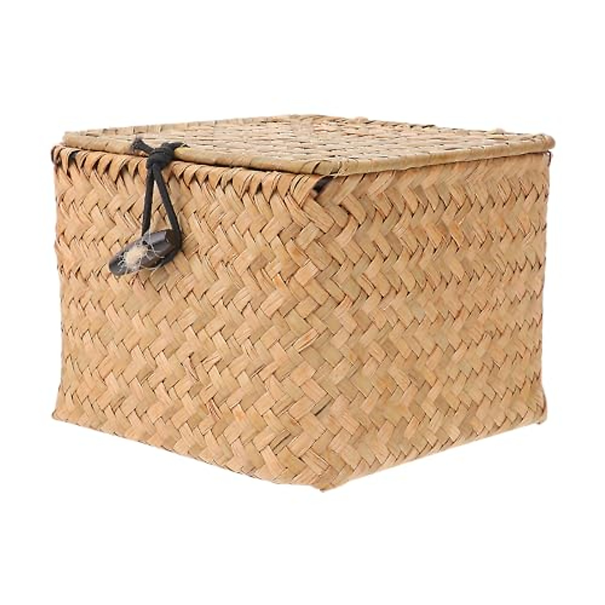 IMIKEYA Seaweed Baskets with Lids: Woven Baskets Seagrass Storage Woven Basket Straw Rattan Storage Basket Hand-Woven Storage Basket Bin Container Organizer for Shelf Desktop 4 inch