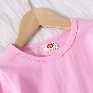 Ritatte Toddler Girls Valentine's Day Outfits Solid Color Ruffle Tunic Tops Love Heart Pants Headband 3Pcs Fall Winter Clothes(Pink, 3T)