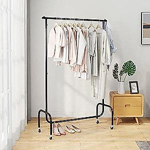 ZGEHCO Clothes Rack Garment racks for Hanging Clothes,Clothing Rack with wheels and Brakes,Commercial Grade Heavy Duty Sturdy Metal Rolling Clothes Coat Rack Holder Free Standing,Black
