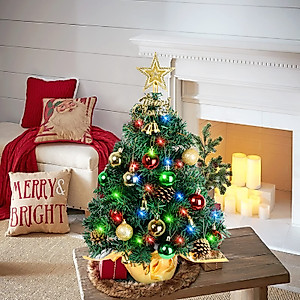 AGIRL Tabletop Christmas Tree 22 Inch Mini Artificial Christmas Tree with 30 LED String Lights, Star Tree, Tabletop Small Xmas Tree for Holiday Indoor DIY Christmas Decor