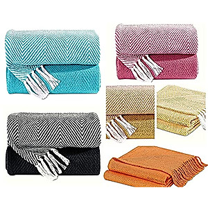 Cozy Home Collection, Luxurious Hand Woven Cozy Warm 100percent Combed Cotton All Season Fade Light Weight Fade Resistant Couch Chair Bed Decorative Throw Blankets Chevron 50Inx60In Set of 2 (Teal)