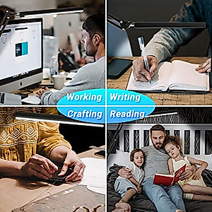 LED Desk Lamp with Clamp Swing Arm Desk lamp 360° Adjustable Eye-Caring Desk Light 3 Color Modes 10 Brightness Levels Memory Function Architect Table Desk Lamps for Home Office,Reading,12W Black