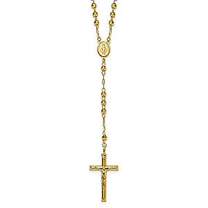 IceCarats 14K Yellow Gold 4mm Beaded Rosary Necklace 24 inch Chain