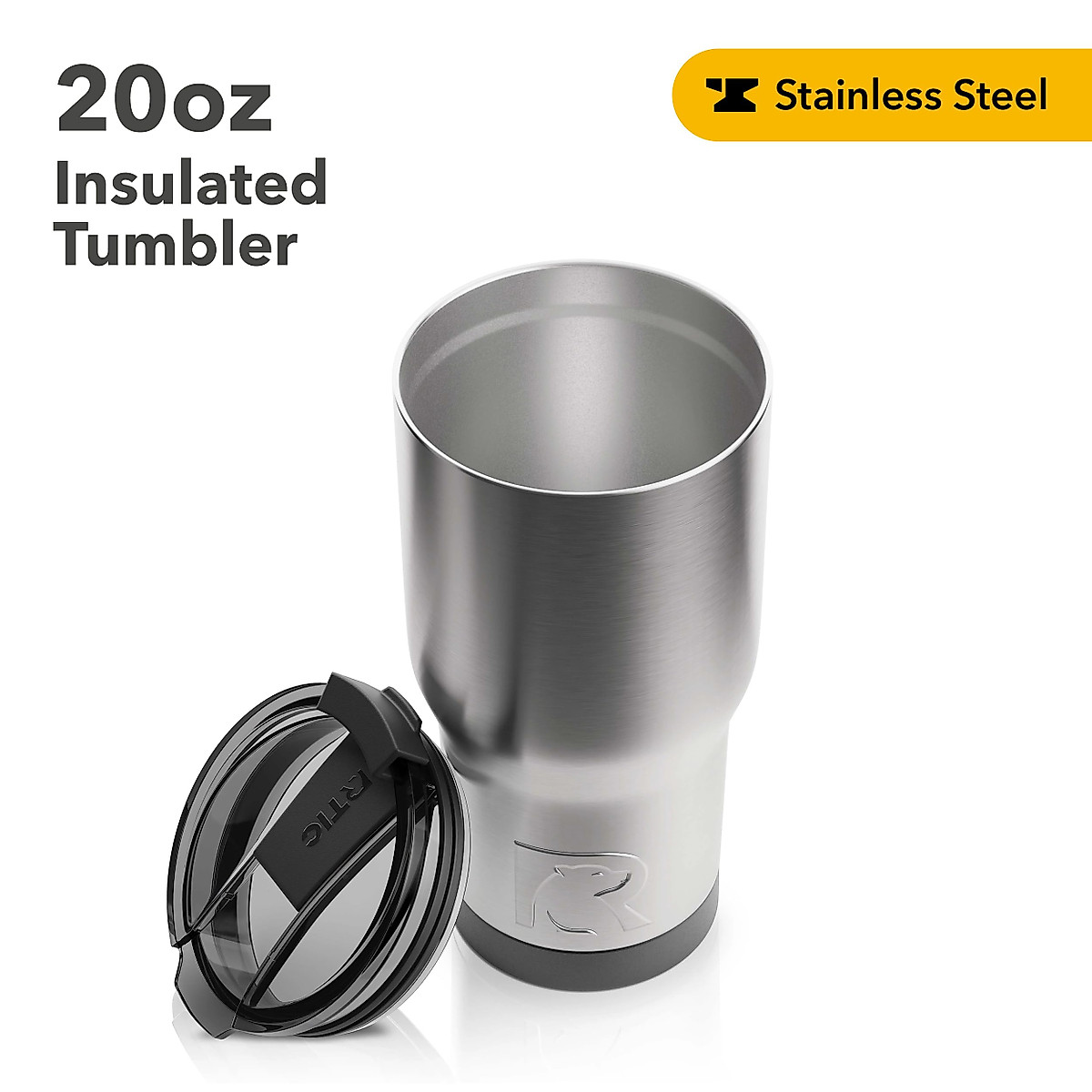 RTIC 20 oz Insulated Tumbler Stainless Steel Coffee Travel Mug with Lid, Spill Proof, Hot Beverage and Cold, Portable Thermal Cup for Car, Camping