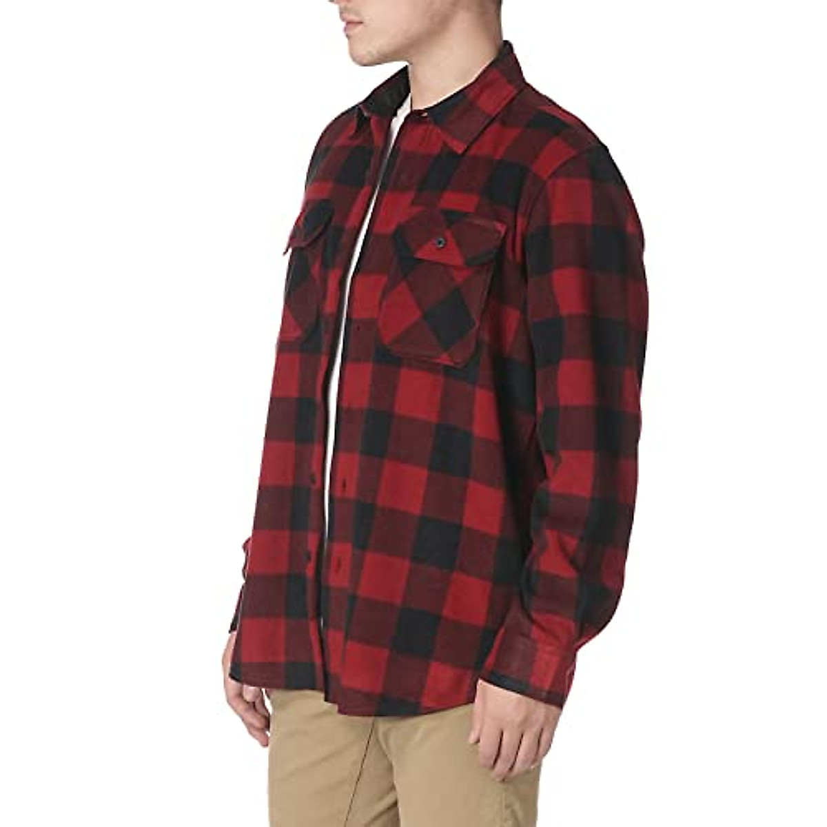 Wrangler Authentics Men's Long Sleeve Heavyweight Fleece Shirt Red Buffalo Plaid Medium