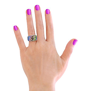 Savlano 18K White Gold Plated Rainbow Colorful Ring for Women (7)