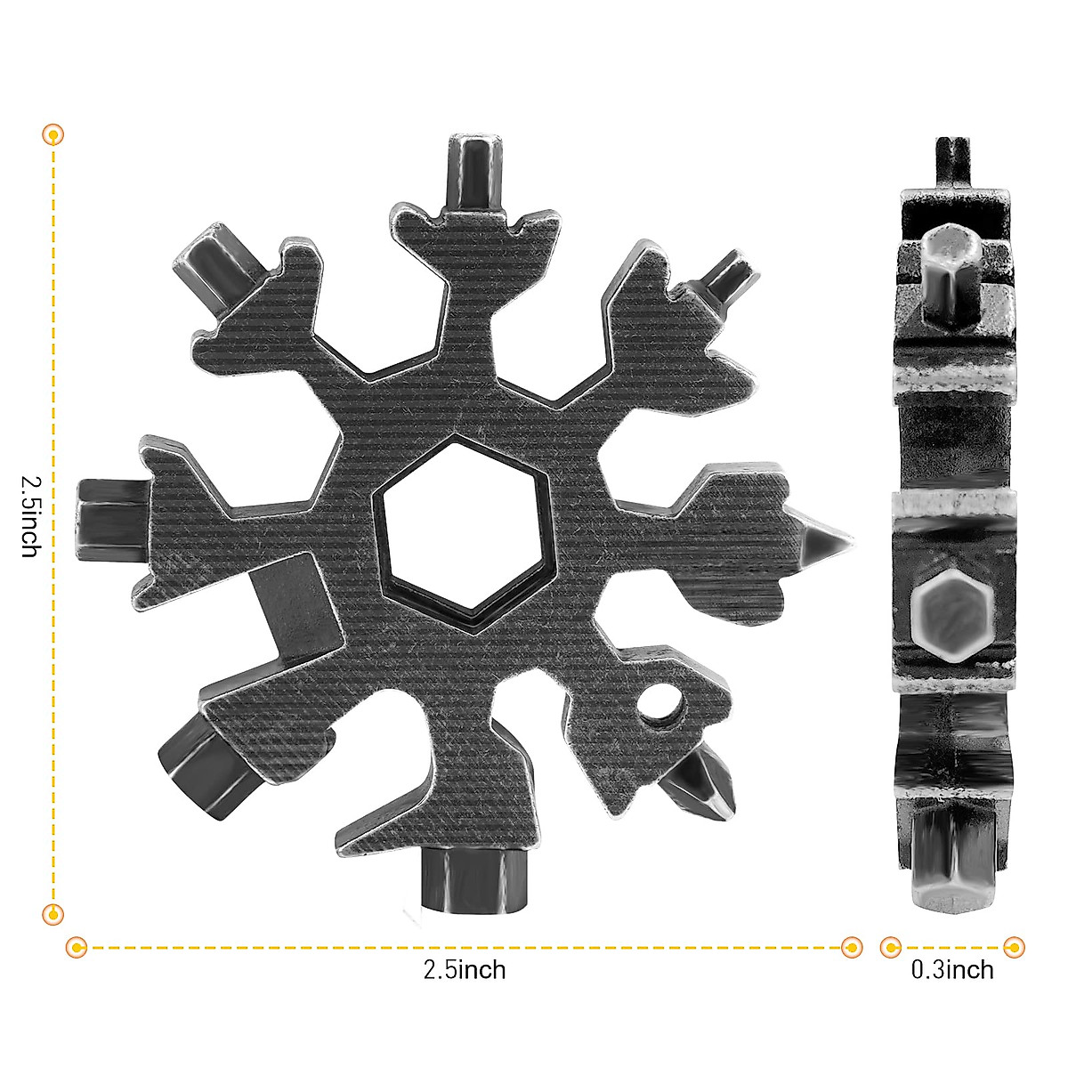 Snowflake Multi Tool 18-in-1, Stainless Steel Snowflake Bottle Opener/Wrench/Flat Cross Screwdriver Kit, Portable Daily Tool Outdoor Camping Multitools Cool Gadgets Gifts for Men Dad, Black