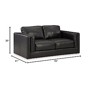 Signature Design by Ashley Amiata Modern Leather Match Loveseat with Non-skid Legs, Black