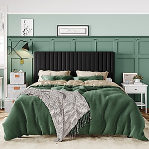 Allewie Full Bed Frame, Velvet Upholstered Platform Bed with Vertical Channel Tufted Headboard, Mattress Foundation with Strong Wooden Slats, Box Spring Optional, Easy Assembly, Black