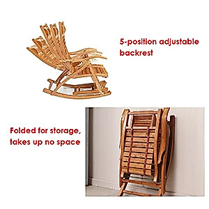 LEIYTFE Wood Recliner Folding Relaxing Chair with Footrest,Comfy Rocking Armchair with Upholstered,Comfy Glider Rocker Chair for Balcony Patio,Adjustable Back (Color : Brown)