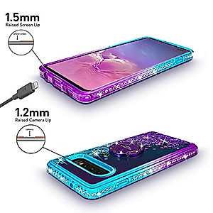 Silverback for Samsung Galaxy S10 Plus Case, Moving Liquid Holographic Sparkle Glitter Case with Kickstand, Bling Diamond Rhinestone Stand Slim Galaxy S10 Plus Case for Girls Women - Purple