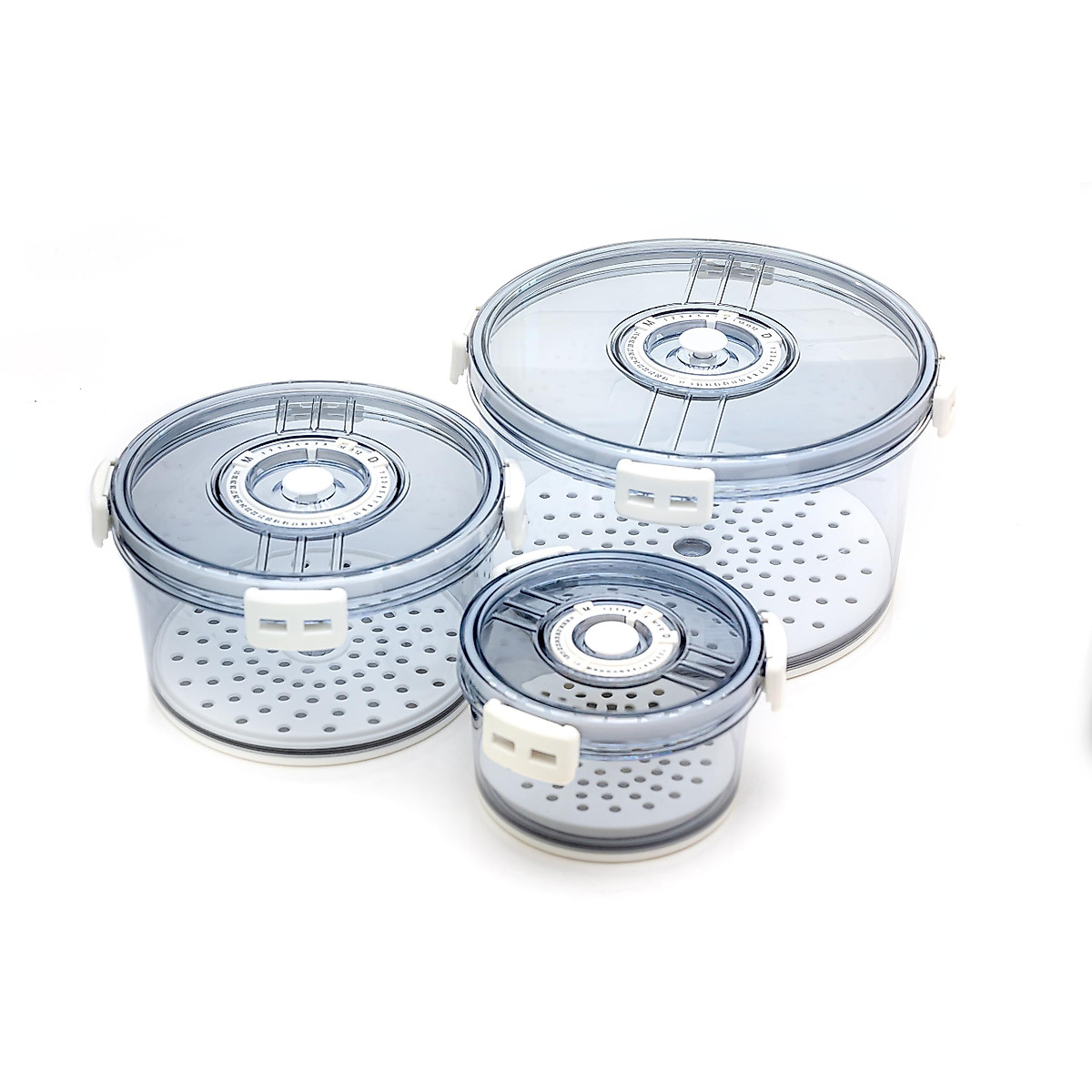 NEBQUINETTI Lettuce Keeper for Refrigerator with Lids 3-Piece Set Date Chronograph Airtight BPA-Free Removable Drain Tray and Air Vents