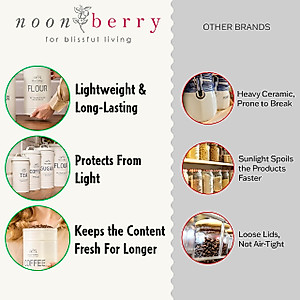 noonberry Canisters for Kitchen Counter, Set of 4 - Airtight Coffee Tea Flour Sugar Canisters Sets for the Kitchen Countertop, Rustic Farmhouse Canister Set