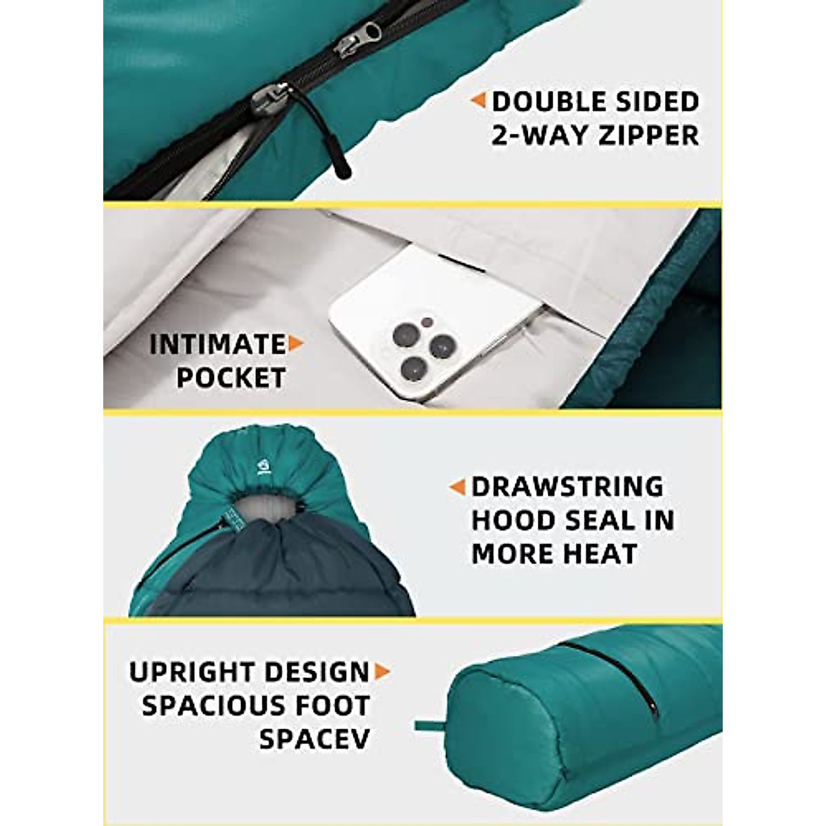 Bessport Mummy Sleeping Bag | 15-45 ℉ Extreme 3-4 Season Sleeping Bag for Adults Cold Weather– Warm and Washable, for Hiking Traveling & Outdoor Activities
