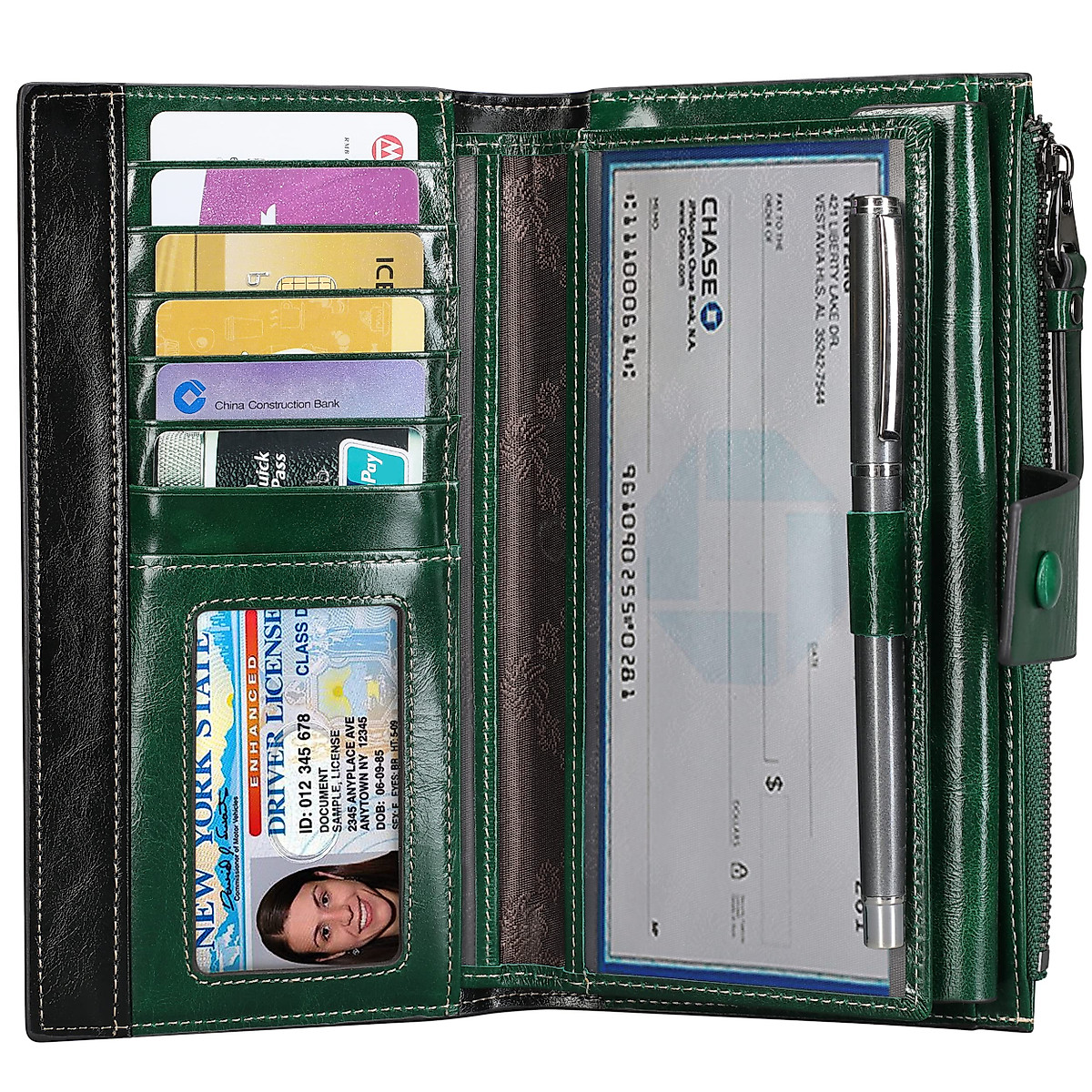 Itslife Women's Wallet Leather RFID Blocking Large Capacity Genuine Clutch Checkbook Wallet Card holder (oilgreen)
