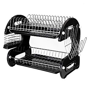 Dish Drying Rack Utensil Holder with Bowls & Dishes & Chopsticks & Spoons Collection Shelf and Dish Drainer for Kitchen Counter 2 Tier