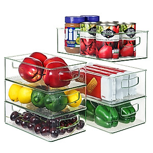 Set Of 6 Clear Fridge Organizers with Handle, The Home Edit and Snack Storage Containers for Kitchen Cabinet, Bathroom, Countertops, Shelves - 3 Large & 3 Medium