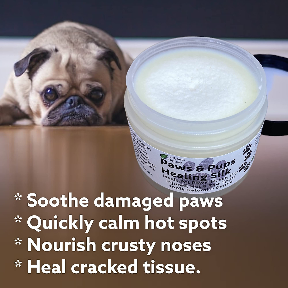 Urban ReLeaf Paws & Pups Silk! Heal, Protect Pets, Dry, Injured, Hot & Raw Spots. Gentle 100% Natural Dog Salve! Shea. Softens Skin & Fur! Relief for Crusty Noses, Torn Pads.