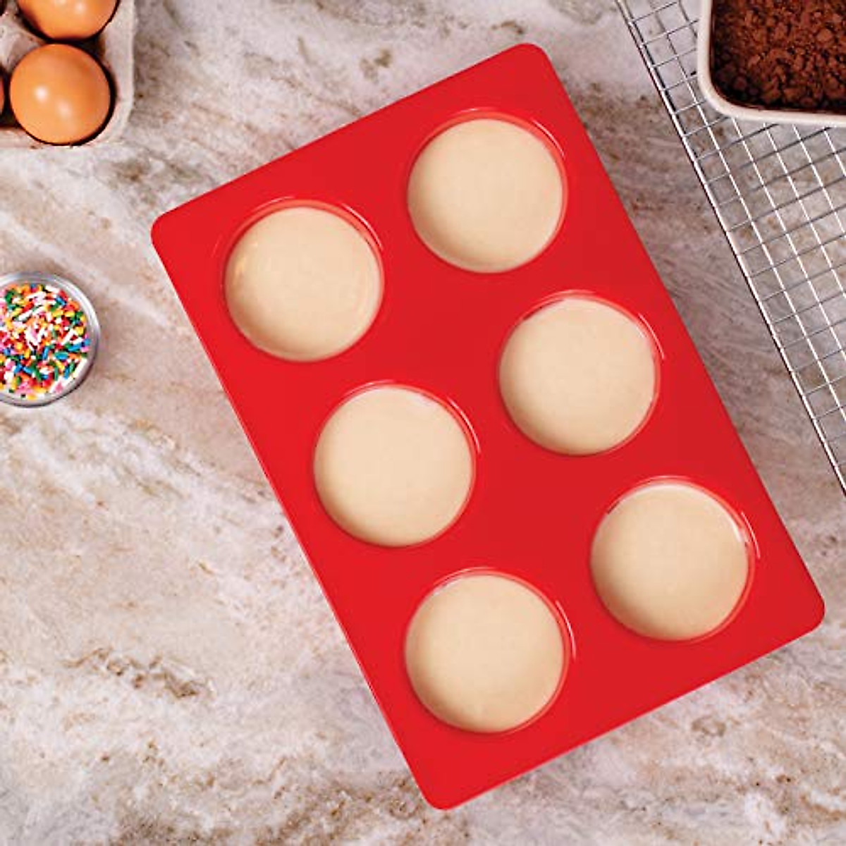 Mrs. Anderson's Baking Silicone 6-Cup Jumbo Muffin Pan, Non-Stick European-Grade Silicone Silicone