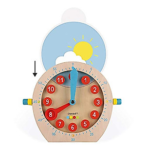 Janod Learn to Tell Time - Wooden Educational Teaching Clock - Ages 5+ - J05076