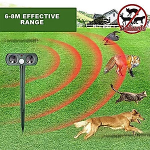 kaforto Ultrasonic Solar Animal Repeller, Ultrasonic Pest Repeller with Motion Sensor, Outdoor Squirrel Snake Raccoon Deer Mouse Repellent for Yard & Farm & Garden & Lawn (14.7inch-009)