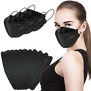 akgk KN95 Face Masks 50 Pack, Individually Wrapped, 5-Ply Disposable Black Face Mask Against PM 2.5 Smoke and Dust