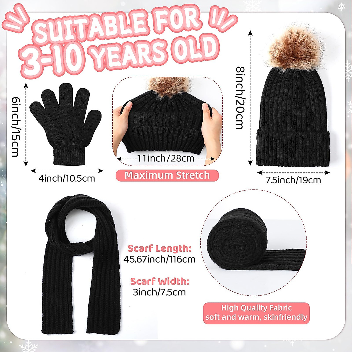 Liitrsh 4 Sets Kids Winter Hat Gloves Scarf Set Girls Boys Knit Hat Long Scarf Snow Gloves Outdoor for Toddler(Warm Colors)