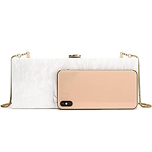 Acrylic Clutch Evening Bag Long Pearl Acrylic Clutch Purse Handbag for Dinner Party Wedding iPhone White