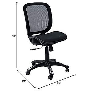 Ergomax Fully Meshed Ergonomic Height Adjustable Office Chair no Armrests & no Headrest, 42 Inch Max, Black