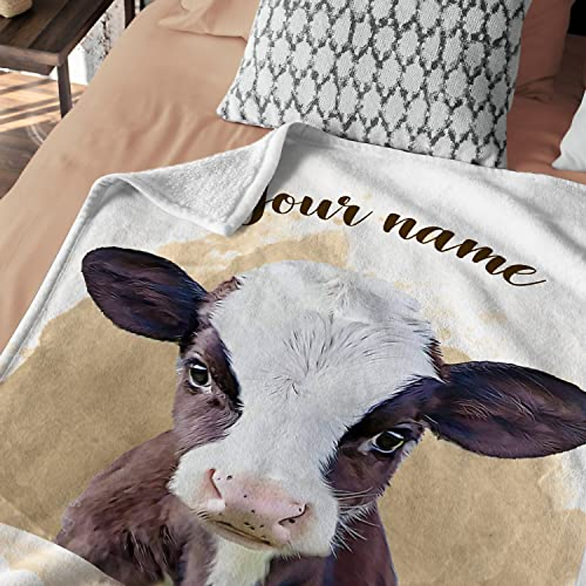 Ogoprints Dairy Cow Custom Baby Blanket with Name Personalized Fleece Throw Blanket Sofa Bed-3 Sizes (50x60 in, Dairy Cow)