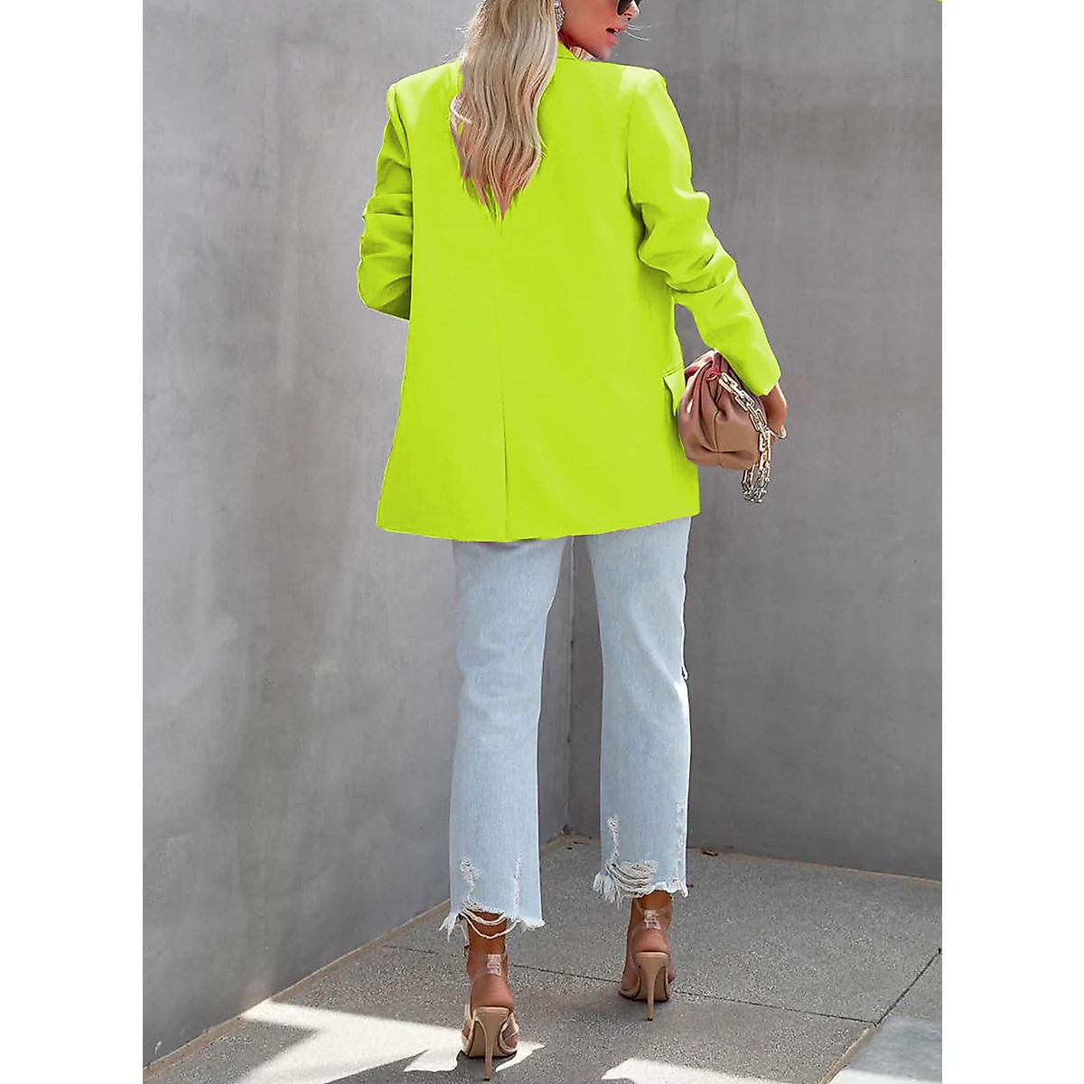 ARTFREE Womens Casual Blazer Button Lapel Long Sleeve Work Business Fashion Blazers Jackets Outfits with Pockets Fluorescent Green XS