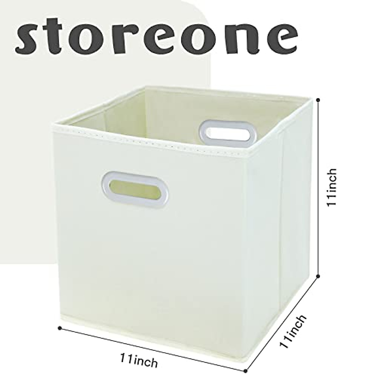 STOREONE Fabric Storage Bins Cubes Baskets Containers-(11X11X11") with Dual Handles Cube Storage Organizer Bins for Shelf Closet, Bedroom Organizers, Foldable Set of 3 (Creamy- White )