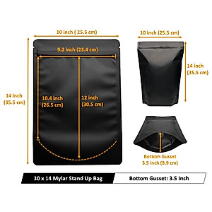 50 Pack 1 Gallon Matte Black Stand Up Food Storage Bags – 5 Mil 10x14 Inches Resealable Food Storage Zipper Pouch Bag, Large Heat Sealable Plastic Foil Packaging Pouches