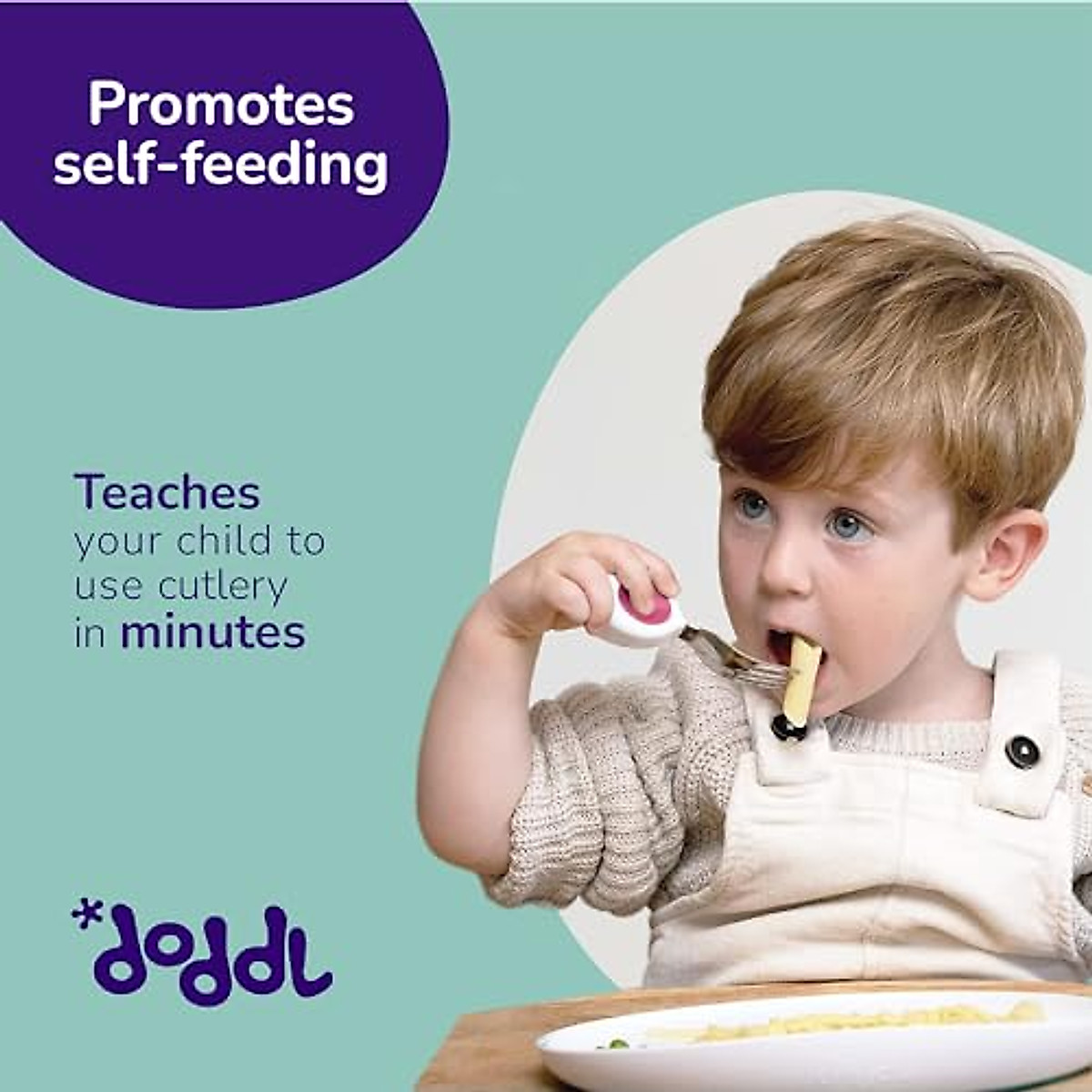 doddl Toddler Utensils, Ergonomic Fork Spoon and Knife Set for Self Feeding, Stainless Steel Silverware for 1-3 Year Olds, BPA Free, Dishwasher Safe (Magenta)