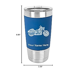 LaserGram 20oz Vacuum Insulated Tumbler Mug, Motorcycle, Personalized Engraving Included (Silicone Grip, Dark Blue)
