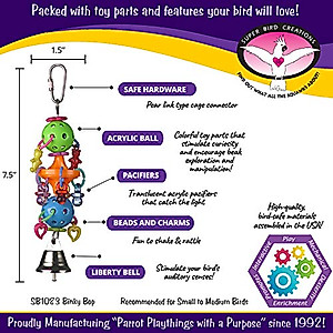 Super Bird Creations SB1083 Binky Bop Bird Toy, Medium Bird Size, 7.5" x 1.5"