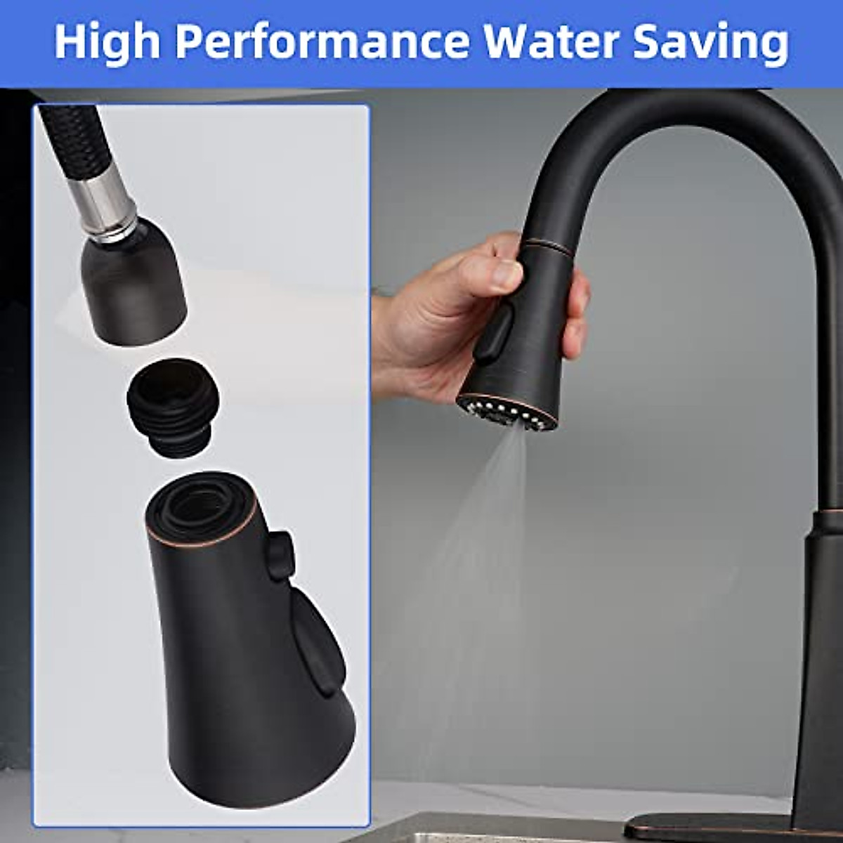 iFealClear Kitchen Faucet Head Replacement, 3 Modes Pull Down Faucet Spray Head Replacement Compatible with Moen Delta Kitchen Sink Faucet, 9 Adapters Available, Oil Rubbed Bronze