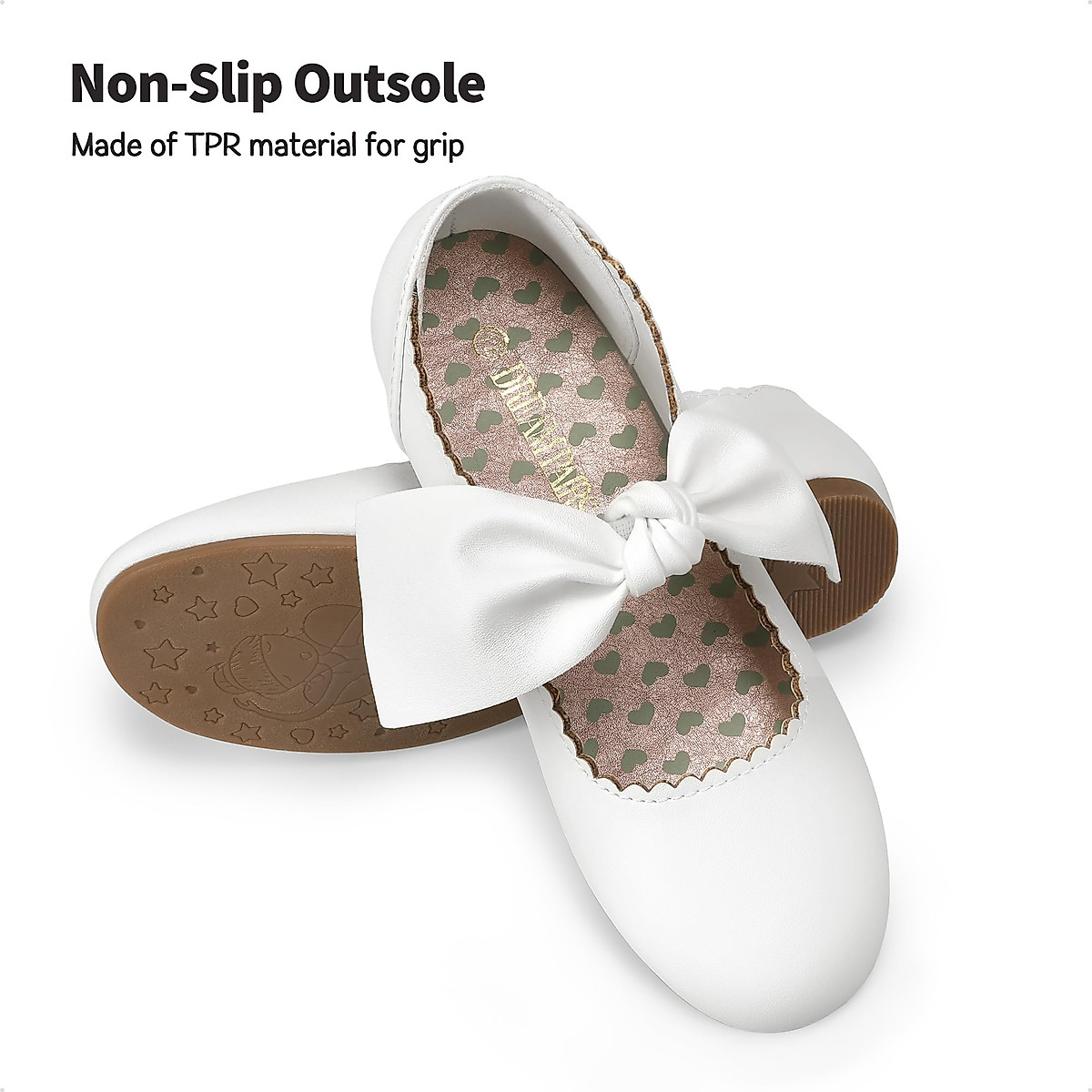 DREAM PAIRS Girls Ballerina Flats Mary Jane Front Bow Dress Shoes Angie-5 White Size 2 Little Kid