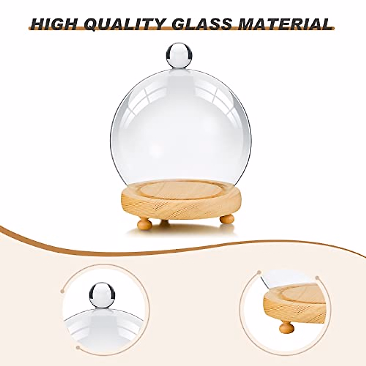 3 Pieces Cloche Glass Dome Glass Cloche Globe Display Dome 3 Sizes Glass Ball Shape Dome Cake Stand with Dome Clear Ball Display Pedestals with Dome Glass Dome Centerpiece for Candle Decor Plant Food