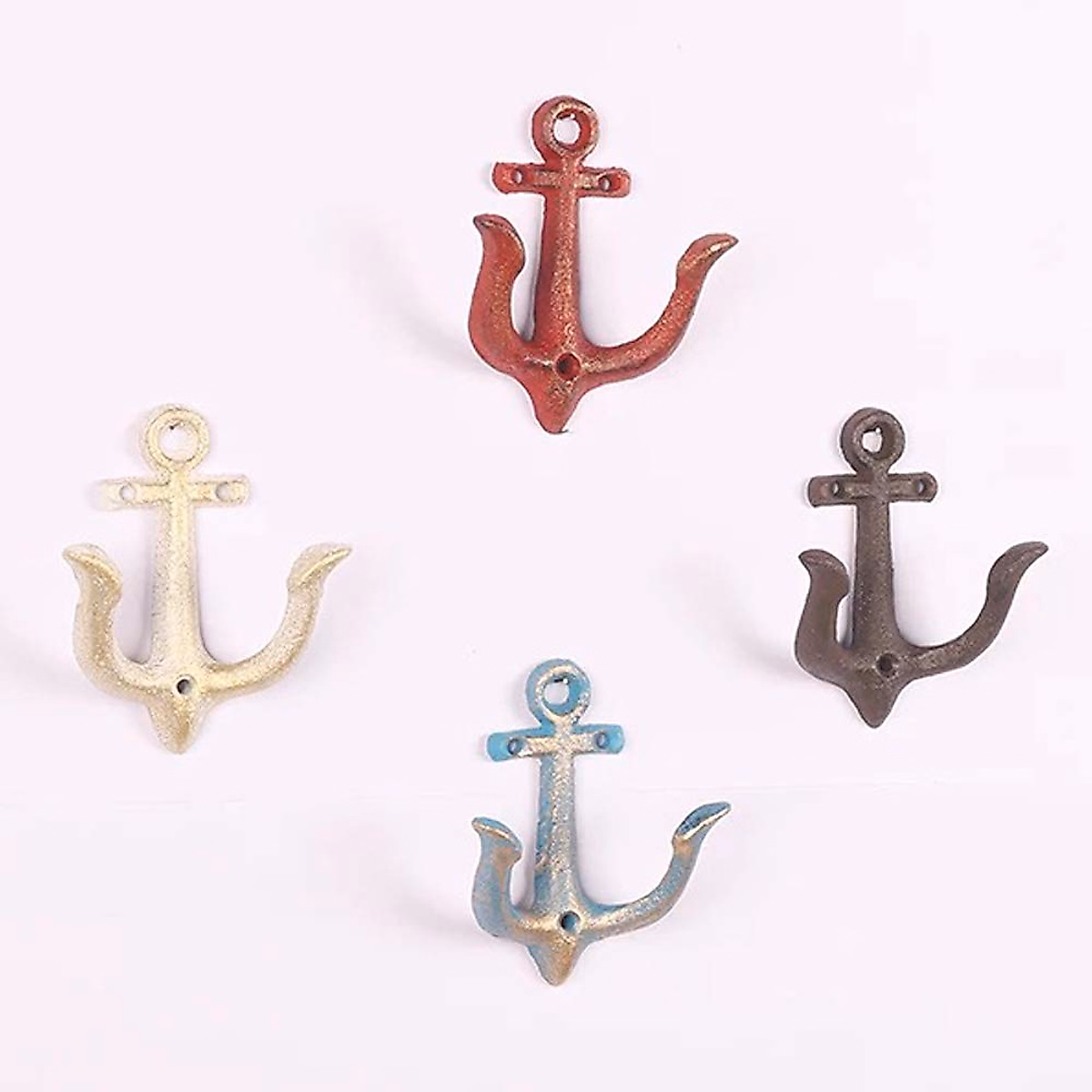 lemonadeus Cast Iron Nautical Anchor Wall Hooks Coat Hooks Rack,Coastal Decorative Wall Mounted Antique Chic Metal Keys Towel Coat Hooks Hanger (4 PCS)